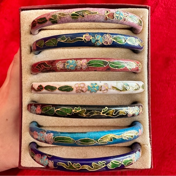 Jewelry | Vintage Cloisonn Floral Porcelain Bangle Bracelets Set Of 7 ...
